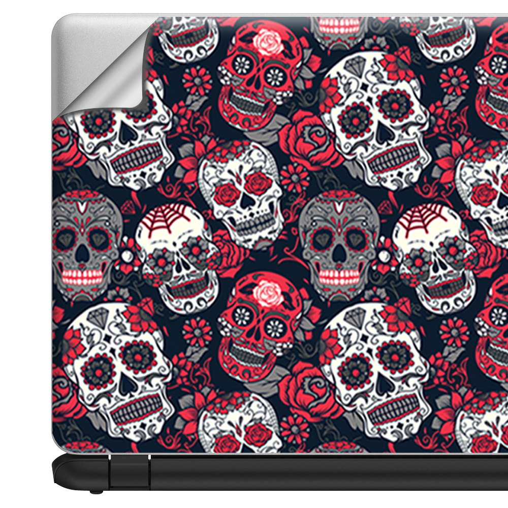 Universal Laptop Skins wrap for 15" - Sugar Skulls Red Black Dia de los ...